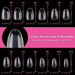 UNA GELLA Short Oval Almond Fake Nails 504pcs Press on Nails Pre-shape Short Almond Round Gel Nail Tips for Full Cover Acrylic False Nails For Nail Extension Home DIY Salon 12 Sizes False Gelly Tips