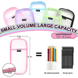 Sonuimy Clear Mesh Pencil Case Pouch, Clearly Visible Grid Pen Cases Organizer For Adult, Zipper Transparent Stationary Makeup Bag For Travel Office College-Green