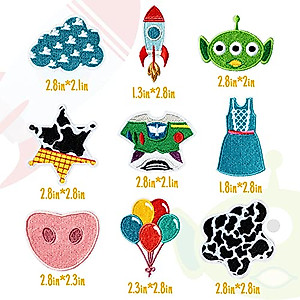 9 Pcs Toy Inspired Iron on Patches Cute Cartoon Movie Sew on Embroidered Applique Decorative Repair Patch Emblem DIY Crafts Projects for Clothing Jacket Jeans Pants Dress Backpack Hat Gift