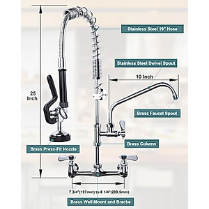 Commercial Sink Faucet with Sprayer: ALEASHA 25 Inches Commercial Kitchen Faucet Chrome with 8 Inches Adjustable Center, 9.6 Inches Swivel Spout for Restaurant Industrial Kitchen
