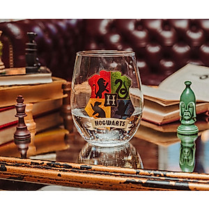 Silver Buffalo Harry Potter Hogwarts Crest 20-Ounce Stemless Wine Glass | Wizarding World Tumbler Cup For Mimosas, Cocktails