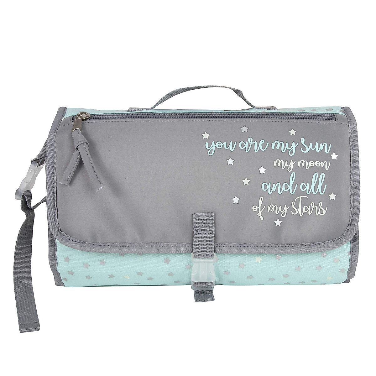 Diaper Bag Tote 5 Piece Set with Sun, Moon, and Stars and Baby Portable Changing Pad, Diaper Bag, Travel Mat Station Gift Set