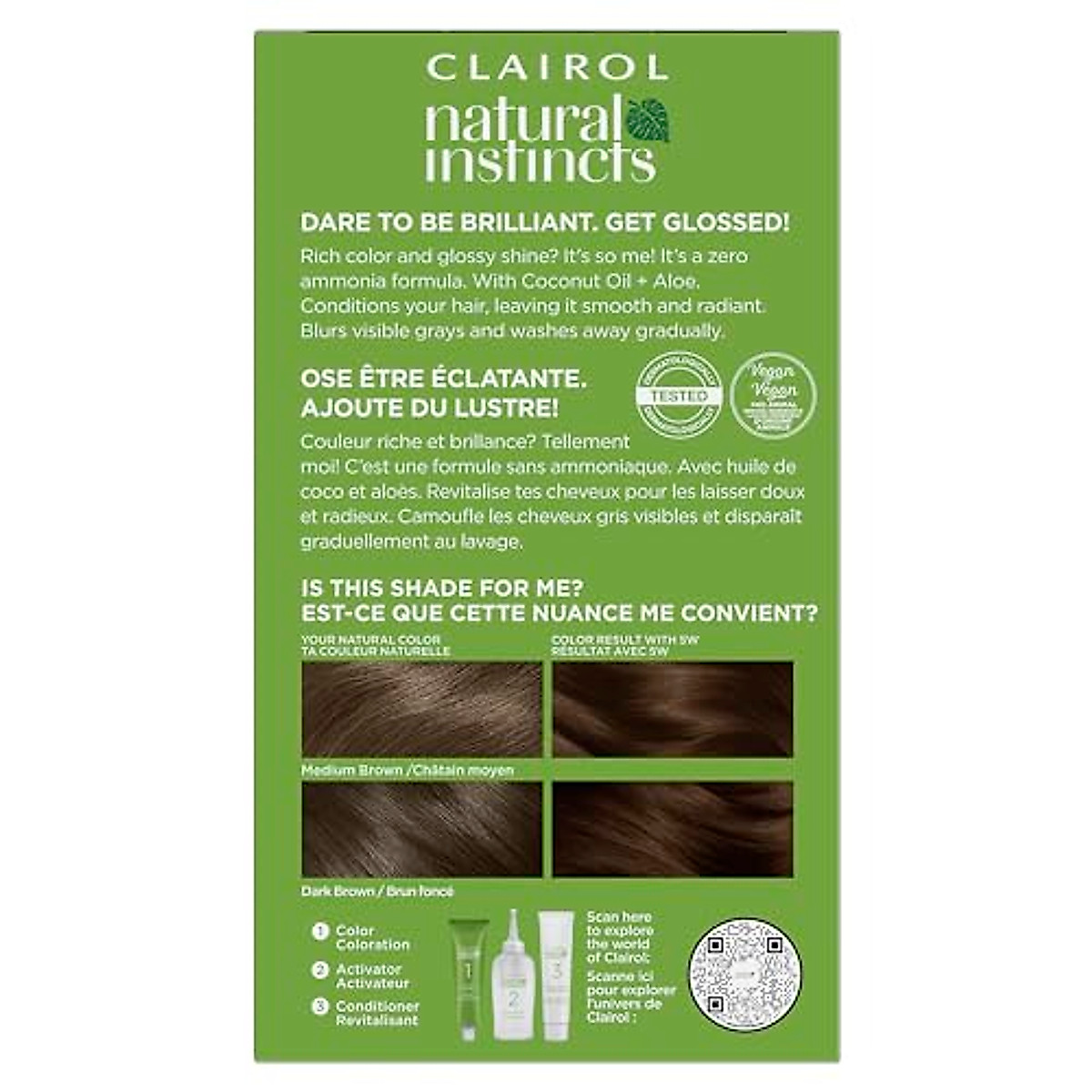 Clairol Natural Instincts Demi-Permanent Hair Dye, 5W Medium Warm Brown Hair Color, Pack of 1