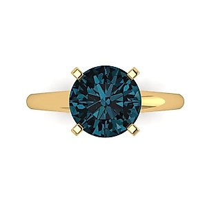 Clara Pucci 2.50ct Round Cut Solitaire Natural London Blue Topaz Engagement Bridal Promise Anniversary Ring in 18K Yellow Gold 5.25