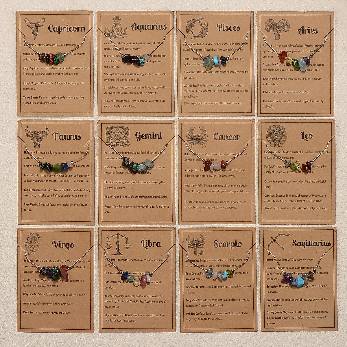 Silver Pisces Necklace Raw Crystals Zodiac Necklace for Women, Natural Stone Zodiac Sign Choker Astrology Jewelry Healing Crystals Horoscope Gifts