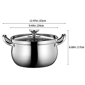 SHERCHPRY Induction Stock Pot Stainless Steel Saucepan with Glass Lid Classic Cookware Sauce Pan Cooking Pot for Boiling Milk Sauce Gravies Pasta Noodles 24CM Stainless Steel Stock Pot
