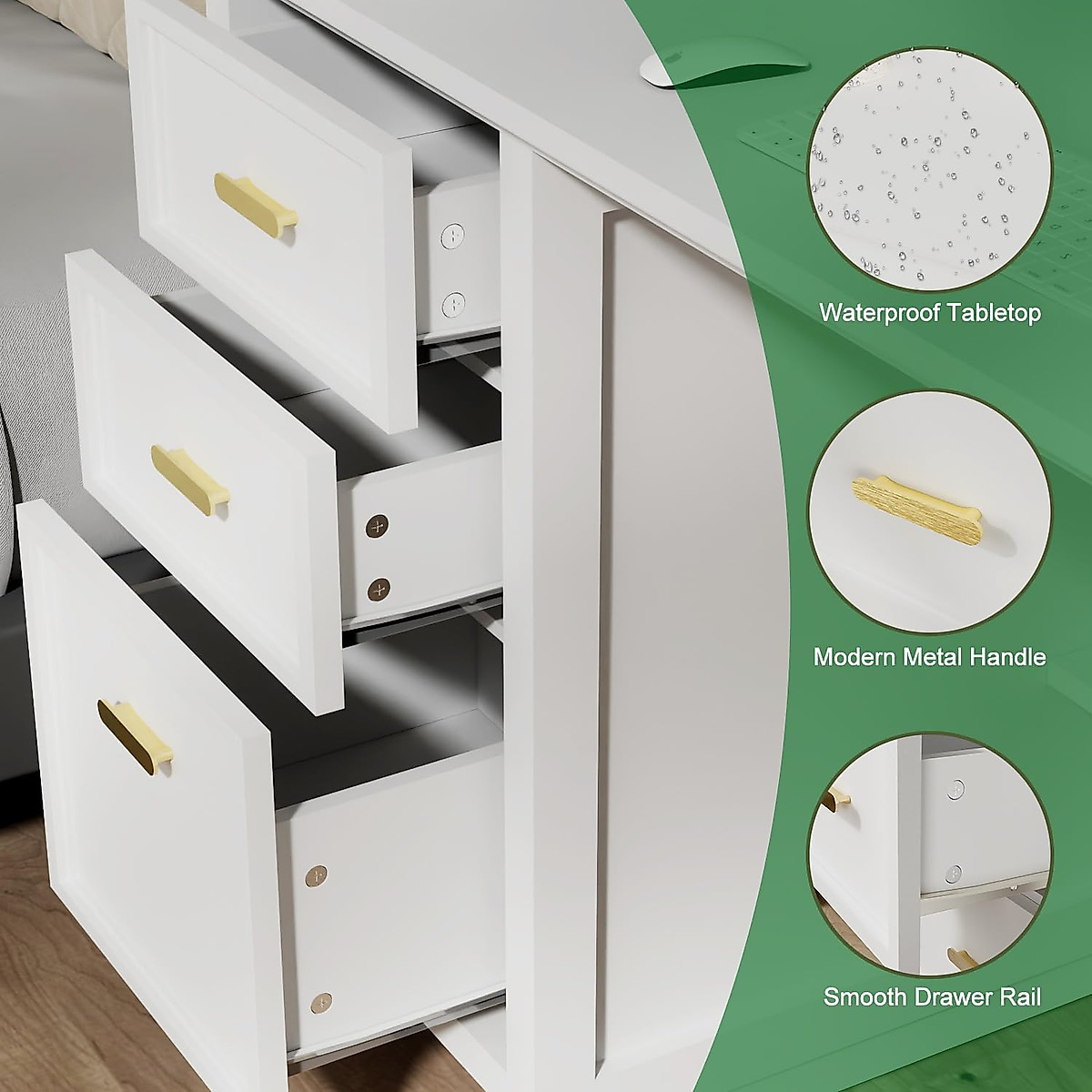 White Writing Desk with 3 Drawers - 47 inch Modern Home Office Computer Desk, Study Table PC Desk for Bedroom