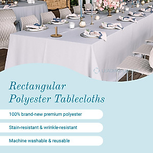 Sparkles Make It Special 10-pcs 60" x 102" Inch Rectangular Polyester Cloth Fabric Linen Tablecloth - Wedding Reception Restaurant Banquet Party - Machine Washable - White