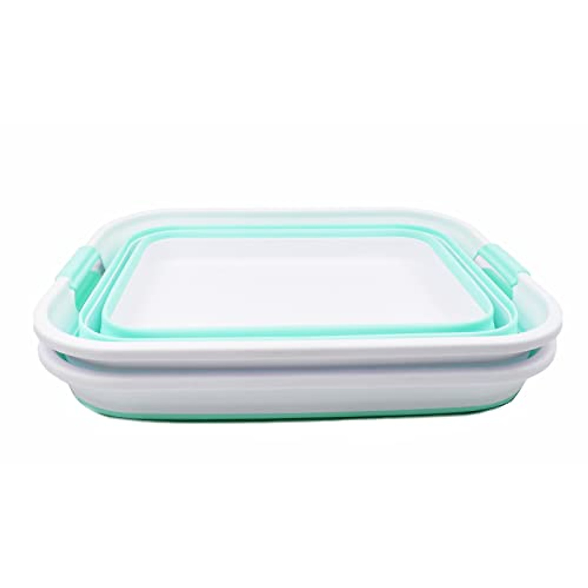 SAMMART 42L Collapsible Plastic Laundry Basket - Foldable Pop Up Storage Container / Organizer - Portable Washing Tub - Space Saving Hamper / Basket (White/Light Green (Set of 2))