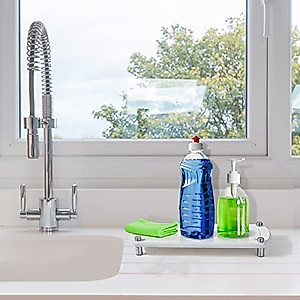 FAMNONE Bathroom Sink Caddy Dries Fast, Diatomaceous Earth Absorbs Moisture Bottle Drying Rack Sink Organizer on Countertop with Bottom Rubber Replacement & Grind Cleaning Sheets