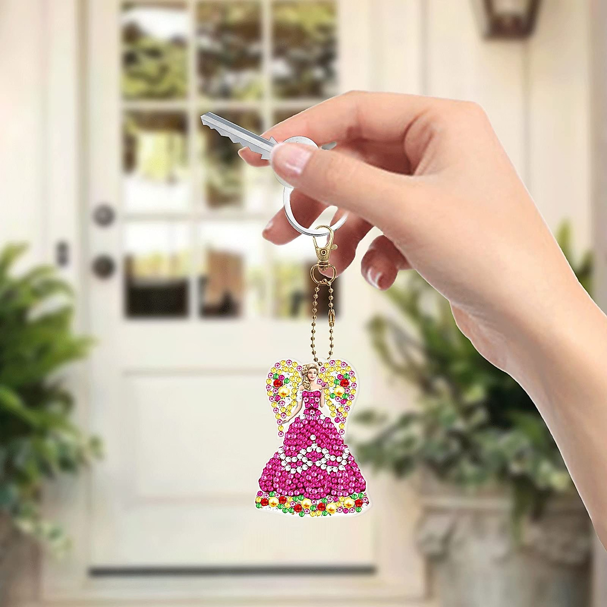 LUSandy 6pcs DIY 5D Angel Lady Diamond Painting Keychain Kits Double Sided Special Shape Lady Diamond Art Key Chain Key Ring Set for Backpack Shoulder Bag Accessories Adults and Kids
