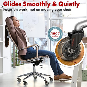 Professional Office Chair Caster Wheels GIFT SET of 5 - PROTECT ALL YOUR FLOORS - 3'' Heavy Duty Replacement Rubber Desk Chair Casters - Best Protection for Your Hardwood Floors