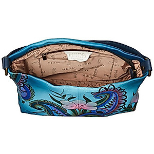 Anna by Anuschka Hand Painted Leather Women's Large Shoulder HOBO, Denim Paisley Floral