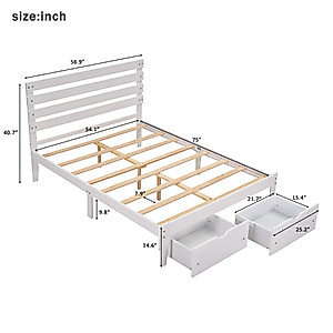 Lepfun Full Bed Frame with Drawers,Wood Full Size Platform Bed Frame with Headboard, Full Storage Bed for Kids Girls Boys, No Box Spring Needed, White