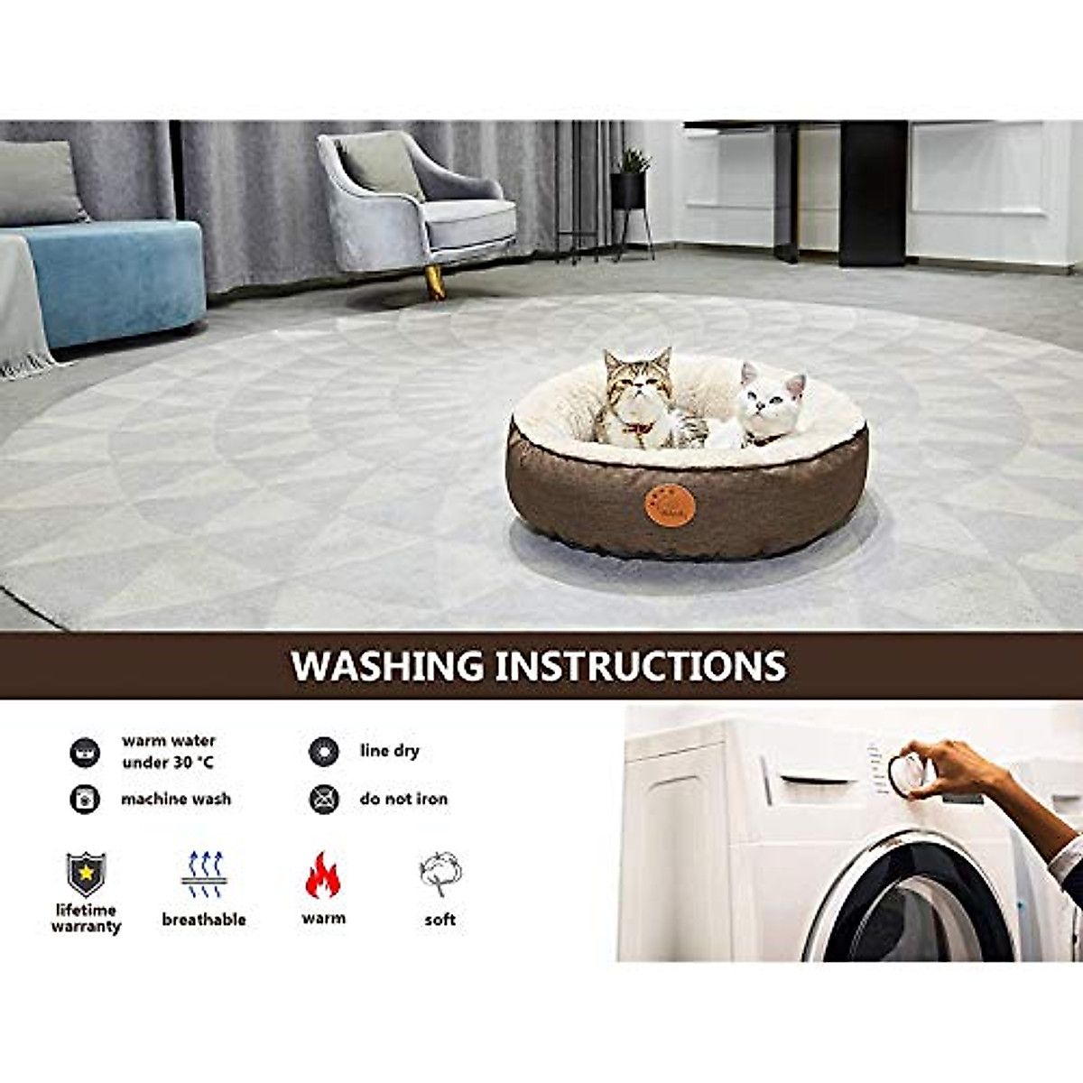 HACHIKITTY Washable Donut Cat Bed Round, Cat Beds Indoor Cats Medium, Small Cat Bed Machine Washable