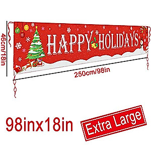 Large Happy Holidays Banner Outdoor | Red Christmas Banner Decorations | Xmas Party Supplies Outdoor & Indoor Decor (8.2 x 1.5 FT)