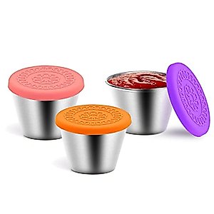 Salad Dressing Container To Go, Reusable Small Containers With Lids , Stainless Steel Condiment Containers With Silicone Lids, Small Sauce Containers For Lunch Box, Easy Open, Leakproof(3 Pack,70ml)