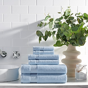 Arkwright Bath Towels Set of 6 - Super Soft 100% Cotton, 600 GSM Quick Dry & Absorbent, Luxury Bathroom Essentials with 2 Shower Towels, 2 Hand Towels and 2 Washcloths, Misty Blue