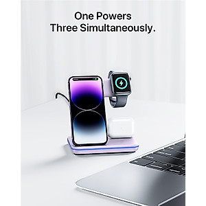 Intoval Charging Station for Apple iPhone/iWatch/Airpods, 3 in 1 Wireless Charger for iPhone 14/13/12/11/XS/XR/XS/X/8, iWatch 8/Ultra/7/6/SE/5/4/3/2, Airpods Pro2/Pro1/3/2/1 (White+Lilac Purple)
