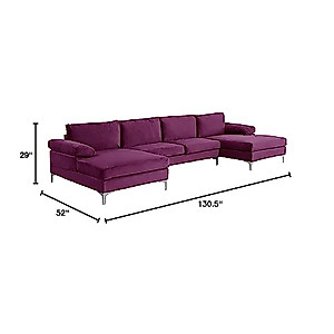 Casa Andrea Milano Modern Large Velvet Fabric U-Shape Sectional Sofa, Double Extra Wide Chaise Lounge Couch