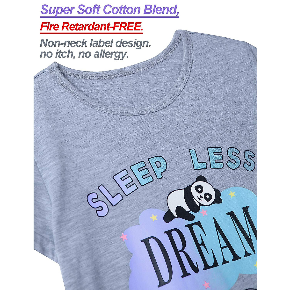 Jashe Panda Pajamas for Girls Size 12 Short Sleeve & Pants Fall PJ Pal Toddler Kids Jammies Set Grey & Purple