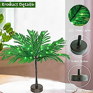 23In Lighted Palm Tree Table Decor, Tropical Artificial Palm Tree Lights Branches Battery USB Powered, LED Mini Light Up Palm Tree Decor Table Centerpiece for Luau Summer Hawaiian Party Tiki Bar Home