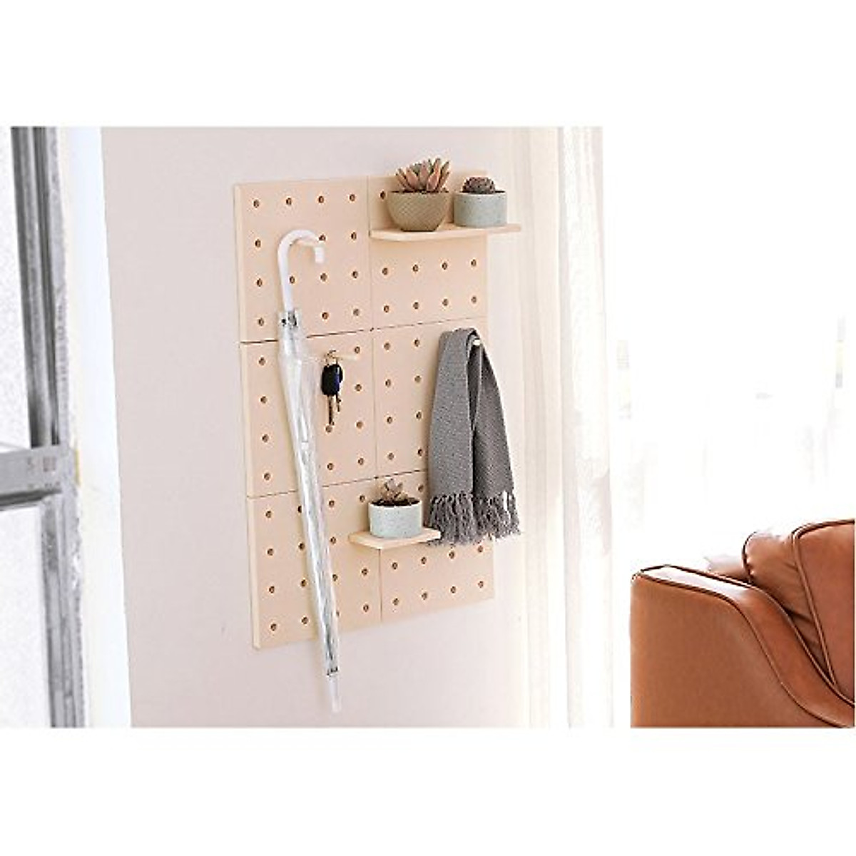 LITOON Floating Wall Mounted Shelves Wall Hanging Racks Peg Board Plastic Wall Storage Shelves for Bedroom, Bathroom, Kitchen (Beige)