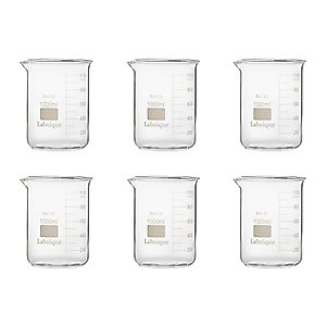 Labnique Borosilicate 3.3 Glass Griffin Beaker, Low Form with Printed Graduation, Double Boxed, 1000ml / 1L (Pack of 6)