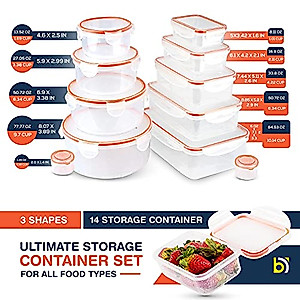 28 Pcs Food Storage Containers with Airtight Lids-(14 Lids + 14 Containers) Freezer and Microwave safe,Leak Proof, Reusable and Plastic Stackable Lunch Containers for Kitchen and Pantry Organization