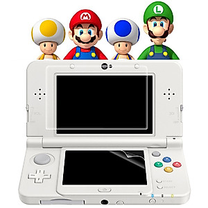 Screen Protector Compatible Nintendo New 3DS, AFUNTA 2 Pack (4 Pcs) Tempered Glass for Top Screen and HD Clear PET Film for Bottom Screen Accessory