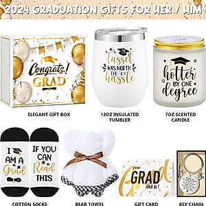 Graduation Gifts for Her Him 2025, Best High School College Graduation Gifts Cool Master Degree Grad Gifts Box, Congratulations Gifts for Graduates Girls Boys Daughter Son Nurse Friend w/ Wine Tumbler
