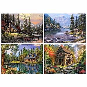 Chenistory 4 Packs DIY Paint by Number for Kids & Adults Acrylic Painting 16 x 20 inch Paint Canvas with Paintbrushes Set Draw Arts Craft Home Decoration - Mountain Landscape Picture