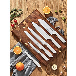Knife Set, D.Perlla 16 Pieces White Kitchen Knife Set with Acrylic Stand, High Carbon Stainless Steel, Non Stick Coated Knife Block Set, No Rust, Non Slip Handle, Sharp Knife