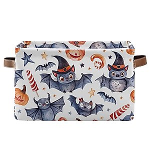 senya Halloween Storage Basket, Bats Pumpkins Candy Foldable Fabric Collapsible Storage Bins Organizer Bag for Storage Clothes