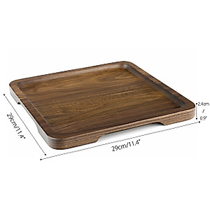 Rustic Walnut Wooden Tray Solid Wood Serving Tray Square Rectangle Platter Tea Tray Coffee Table Tray (Large Square with Grooves（11x11x1inch）)