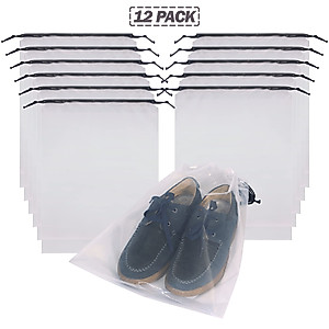 Set of 12 Transparent Shoe Bags for Travel Large Clear Shoes Storage Organizers Pouch with Rope for Men and Women