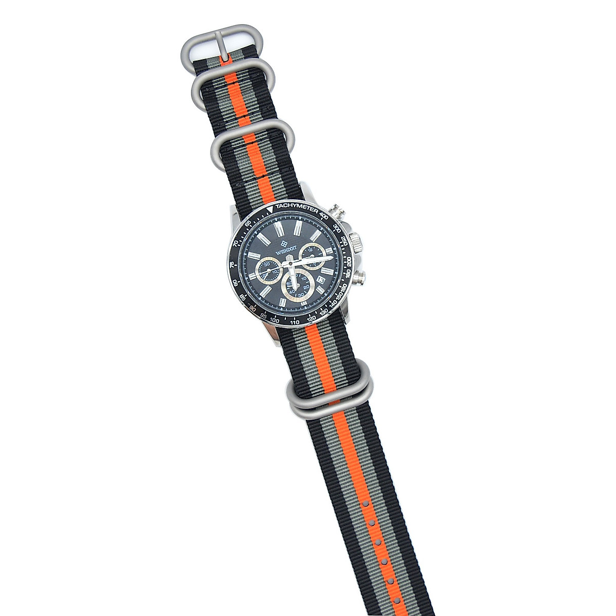ArtStyle Watch Band with Colorful Nylon Material Strap and Heavy Duty Brushed Buckle (Black/Grey/Orange, 20mm)