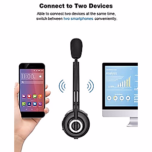 Sanfant Trucker Bluetooth Headset, V5.0 Bluetooth Headset with Microphone Noise Canceling, 18hr Talktime Wireless Headset with Standing Dock, Car Bluetooth Headset for Cell Phone/Laptop/Tablet