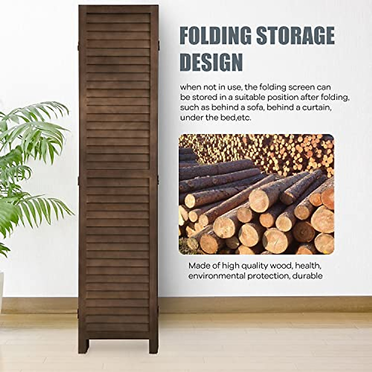 Room Divider 6 Panels, 5.75FT Wooden Room Divider Wall Folding Privacy Screens Freestanding Partition for Home Office Bedroom