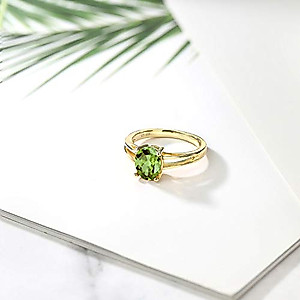 Gem Stone King 18K Yellow Gold Plated Silver 9X7MM Oval Gemstone Birthstone Solitaire Engagement Ring | Wedding Engagement Anniversary Promise Ring For Women | Available In Size 5, 6, 7, 8, 9