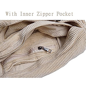 Corduroy Tote Bag for School, Large Crossbody Bags for Women, Casual Shoulder Bag with Adjustable Strap, College Everyday Bag with Zipper Pockets(Brown)