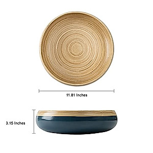 Kiwi Homie 11.81" Spun Bamboo Fruit Bowl, Bamboo Salad Bowl, Modern Large Serving Bowl, Decorative Bowl for Kitchen, Party, BBQs, Natural Handicrafted Bamboo Bowl (Blue)