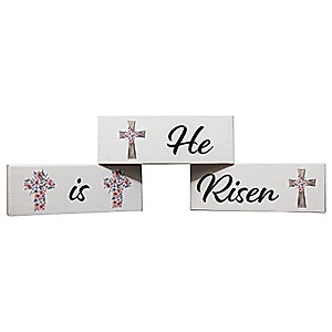 JennyGems He Is Risen Wooden Sign Set and Easter Decor, Tiered Tray and Tabletop Easter Decorations, Christian Easter, Made in USA