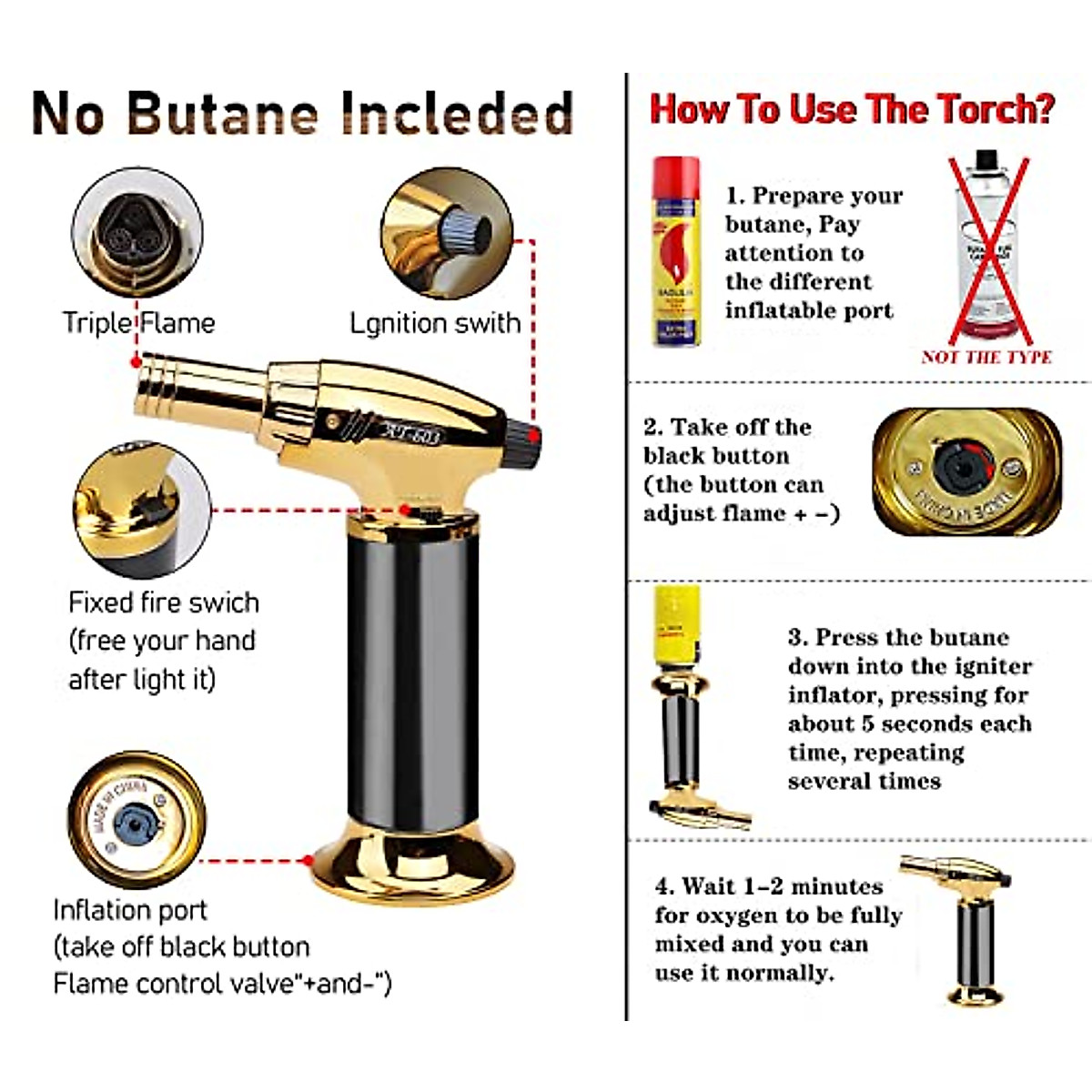 Cocktail Smoker Kit, Old Fashioned Kit for Whisky Bourbon, with Torch - Four Flavors Smoking Wood Chips, Drink Smoker Infuser Kit , Bar Set, Gifts for Him/Father/Husband/Friends（no Butane