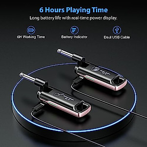 LEKATO Wireless Guitar System UHF Audio Wireless Guitar Transmitter and Receiver Rechargeable Wireless Guitar Transmitter Receiver with 70 Channels for Guitar Bass Electric Instruments (Pink)