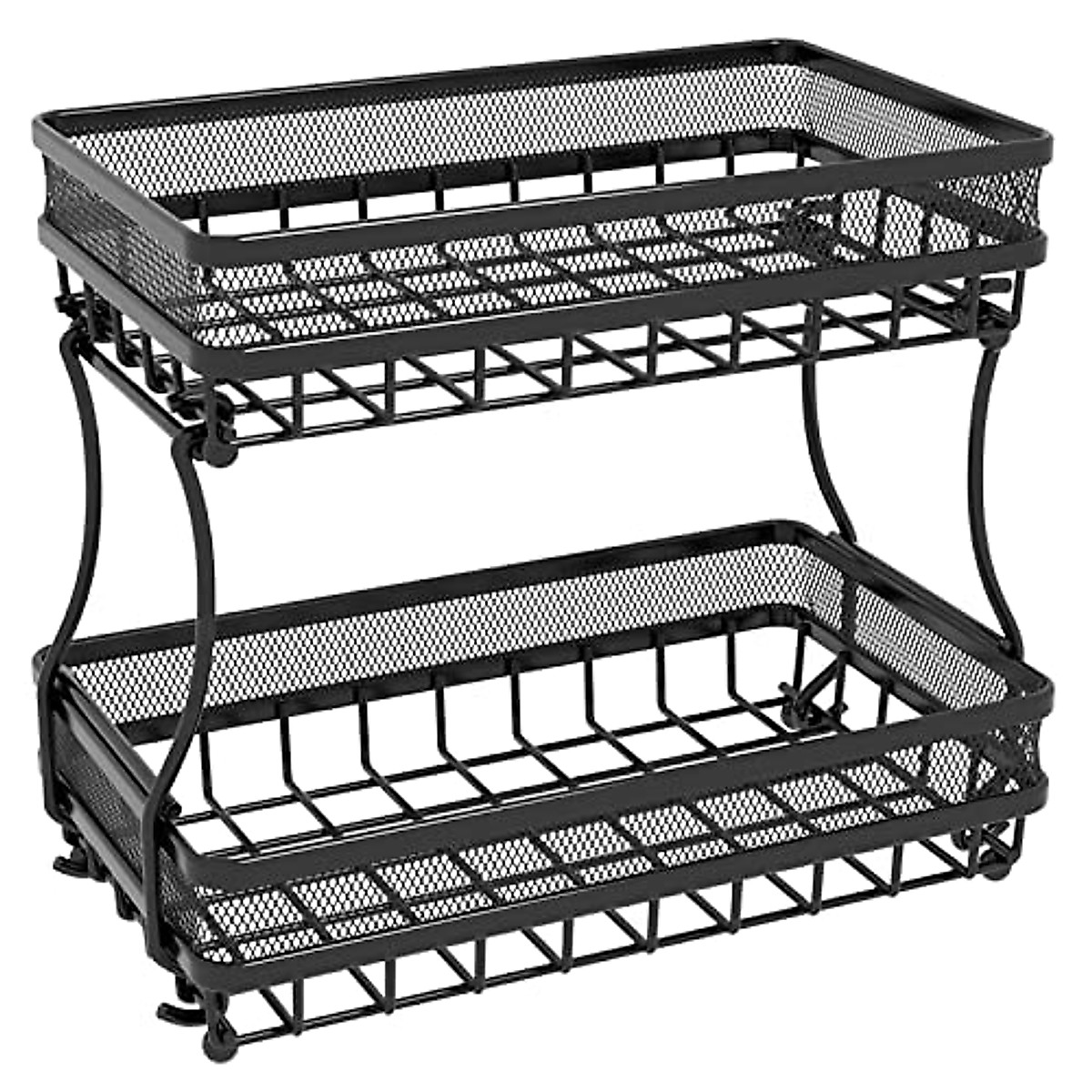 iNUREYE 2 Tier Fruit Basket for Counter, Metal Fruit Basket Stand Detachable Fruit Holder Bread Vegetable Storage Basket Square Fruit Bowl for Kitchen Counter Dining Table