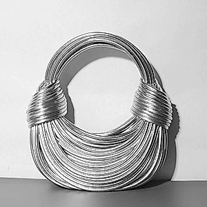 MMKJHNBHQ Women's Hand-Woven Knotted Binding Handbag-Soft Top Handle Handbag Woven Evening Clutch Purse (Gold)