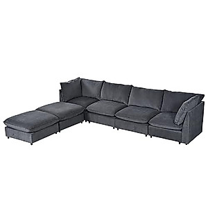 136.6" Oversized U-Shaped Cushions Modular Sectional Sofa W/Extra Wide Chaises and Removable Ottomans,6 Seaters Corner Upholstered Sofa & Couch Deep Seat Convertible Sleeper Couch Bed for Living Room