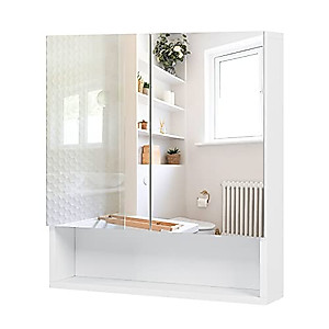 FOTOSOK Bathroom Wall Cabinet Medicine Cabinet, Wall Mounted Bathroom Mirror with Storage Mirror Cabinet with 2 Doors and Adjustable Shelf, Laundry Living Room, White
