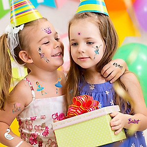 Konsait 186pcs Kids Tattoo Kits, Fake Waterproof Temporary Tattoos Ballet Girls Tattoos for Children's Birthday Party Bags Filler Gift Birthday Party Favors,Dancing Girl Tiara Rose Star LOVE